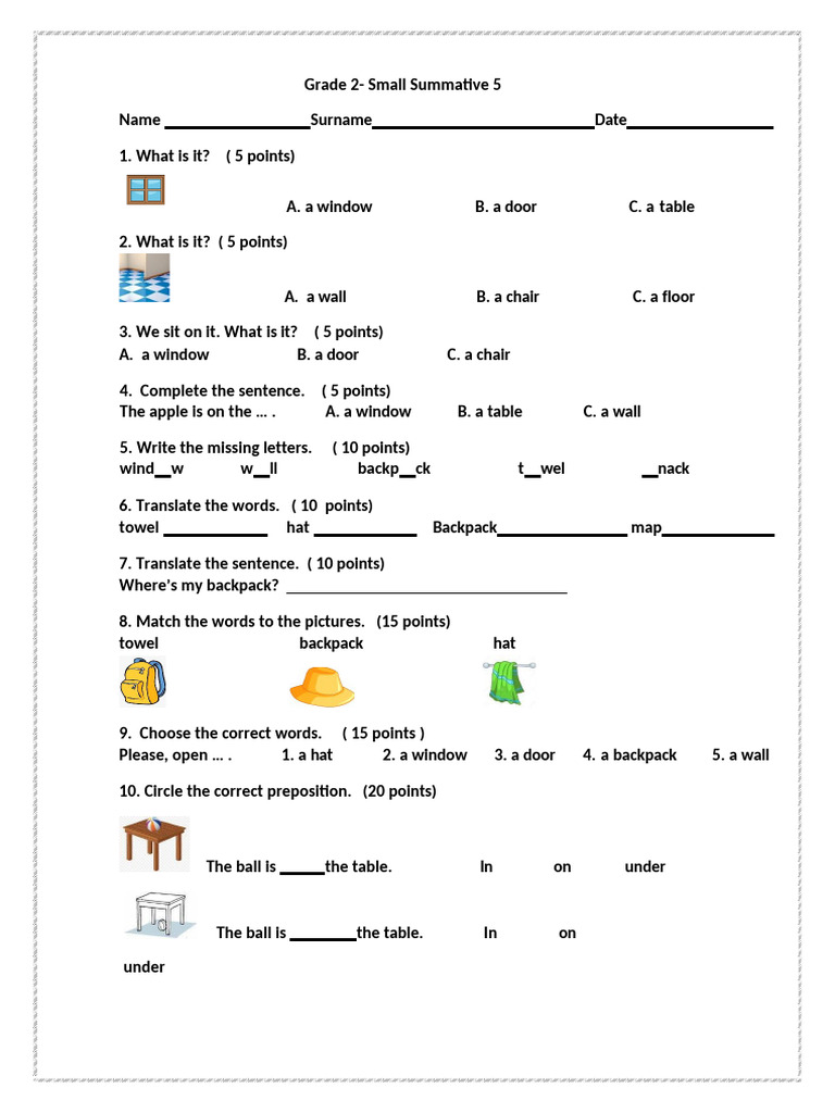 Grade 2 Summative Assessment Worksheet | PDF