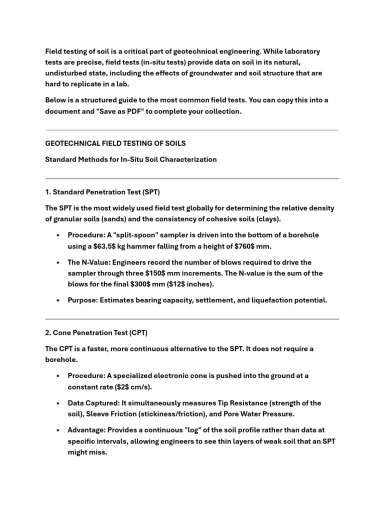 Geotechnical Soil Field Testing Guide | PDF | Applied And ...
