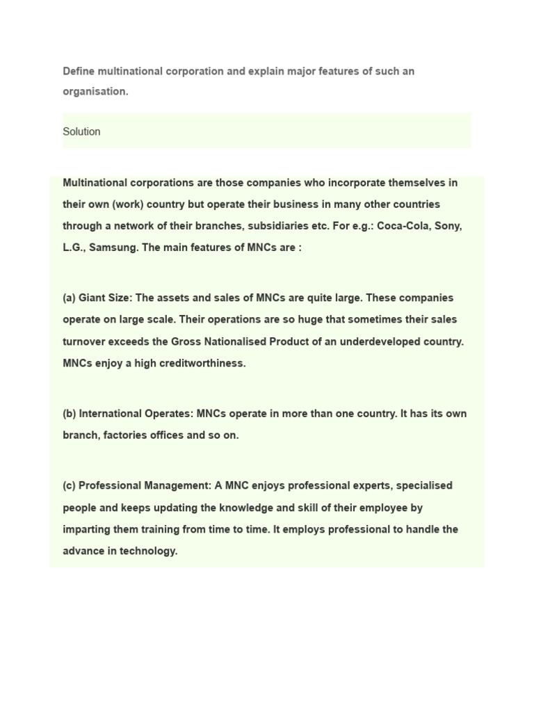 Key Features of Multinational Corporations | PDF