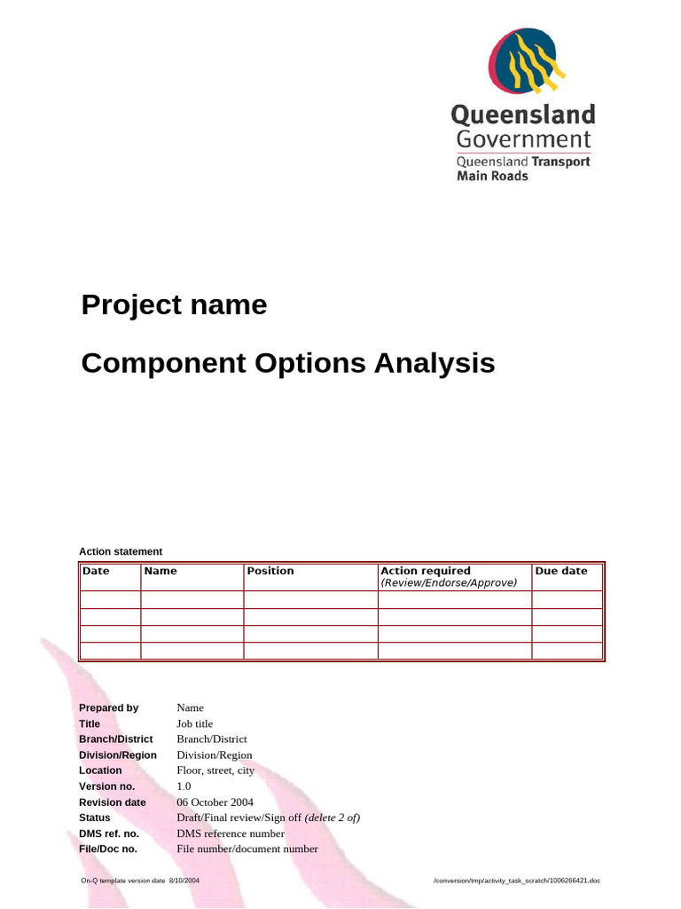 Onq_template_component_options_analysis | PDF | Risk | Double Click