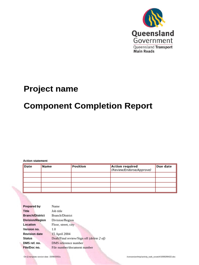 Component Completion Report Template | PDF | Project Management | Risk