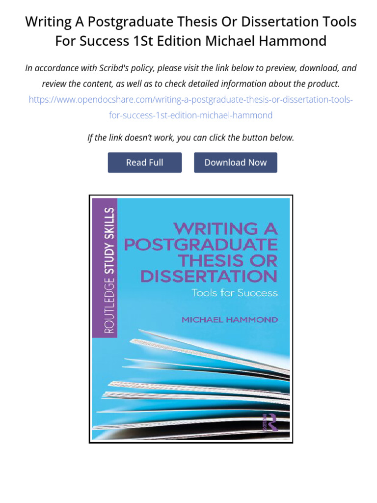 Writing A Postgraduate Thesis Or Dissertation Tools For Success 1st Edition Michael Hammond ...