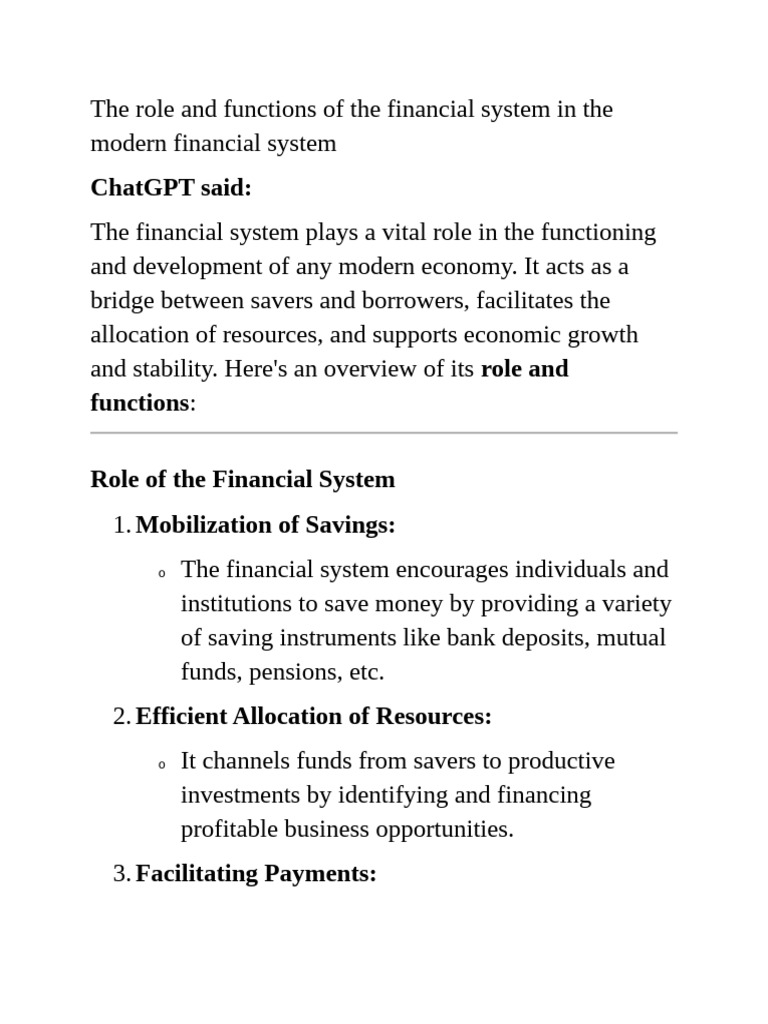 Functions of the Modern Financial System | PDF | Money Supply | Money