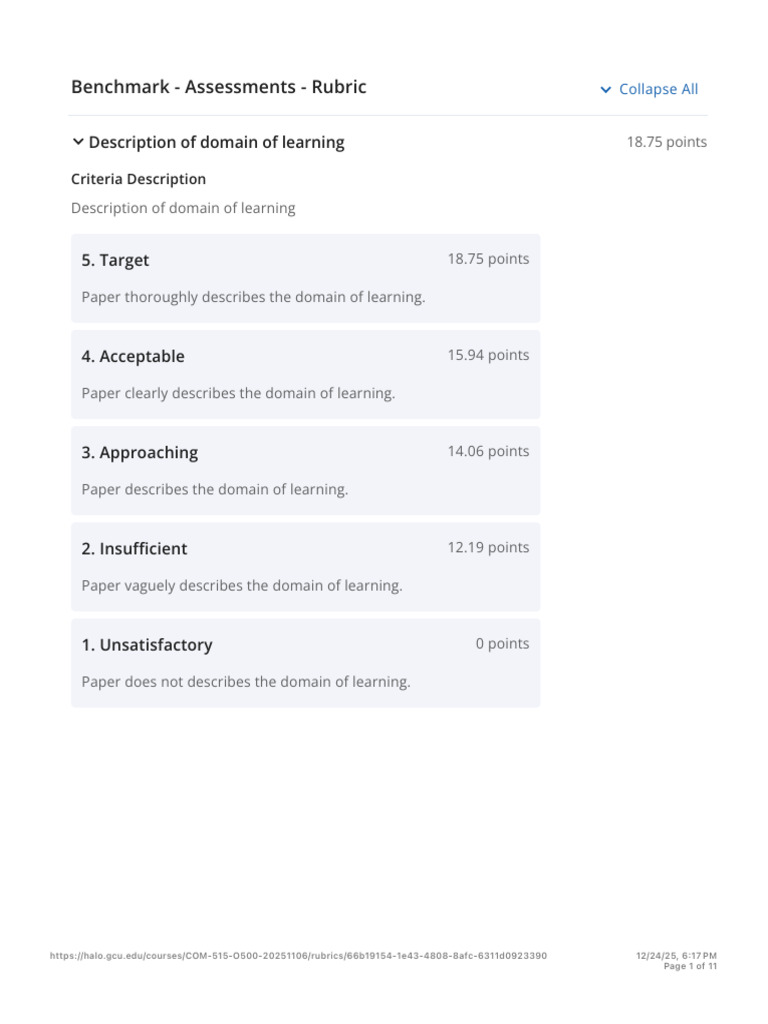COM-515 Rubric - Benchmark - Assessments | PDF | Syntax | Citation