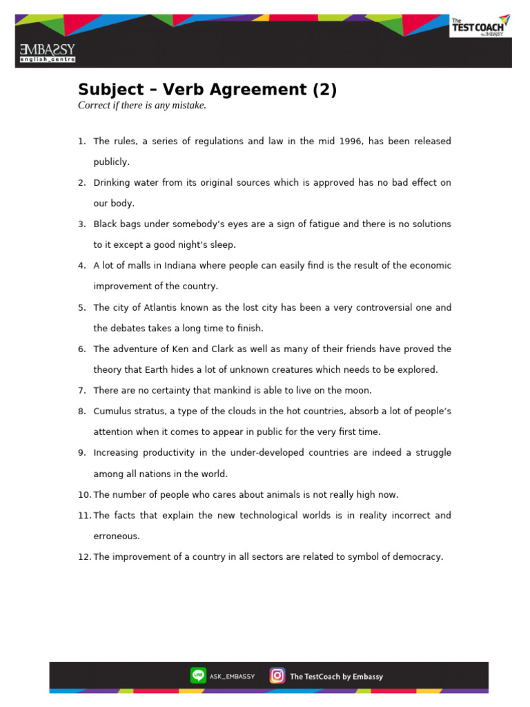 Subject-Verb Agreement Errors Explained | PDF