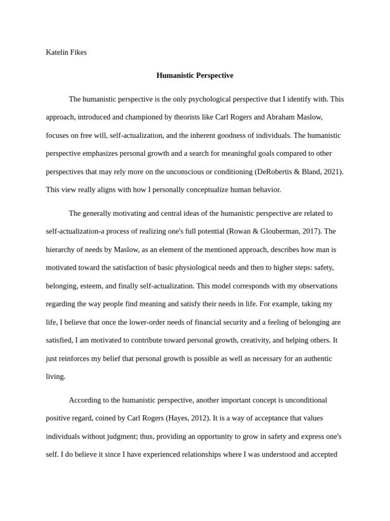 Humanistic Perspective_Katelin Fikes | PDF | Humanistic Psychology ...