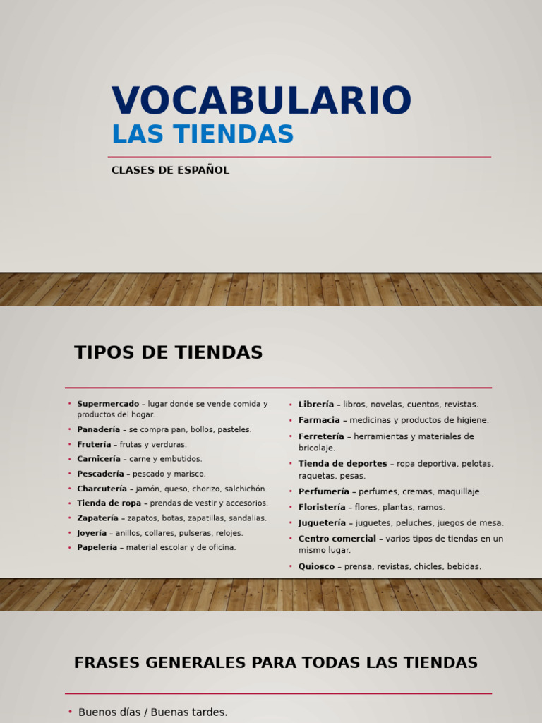 Vocabulario LAS TIENDAS | PDF | Ropa | Panes