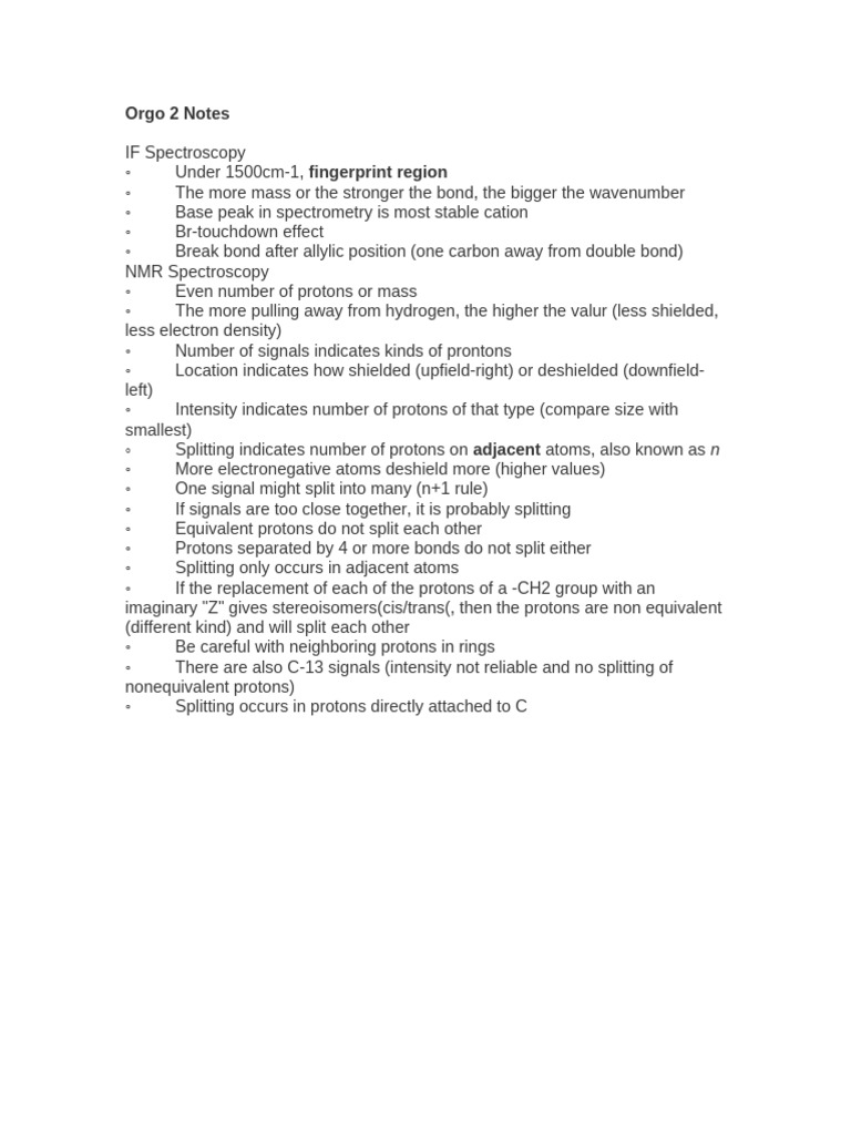 Orgo 2: IF & NMR Spectroscopy Notes | PDF