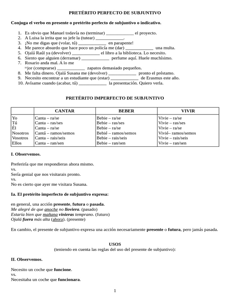 Imperfecto de Subjuntivo | PDF | Semántica | Morfología Lingüística