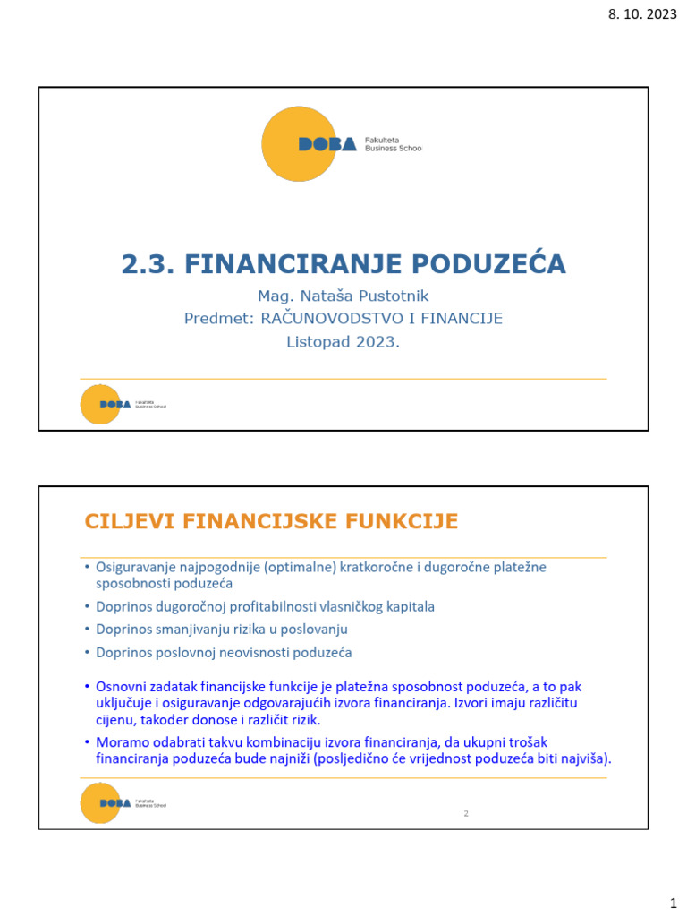 2_3_Pustotnik, N. (2023). Financiranje Poduzeća. Power Point ...