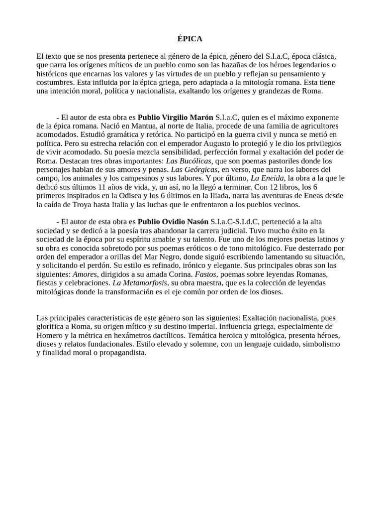 Géneros literarios romanos: épica, lírica y teatro | PDF | Horacio | Poesía