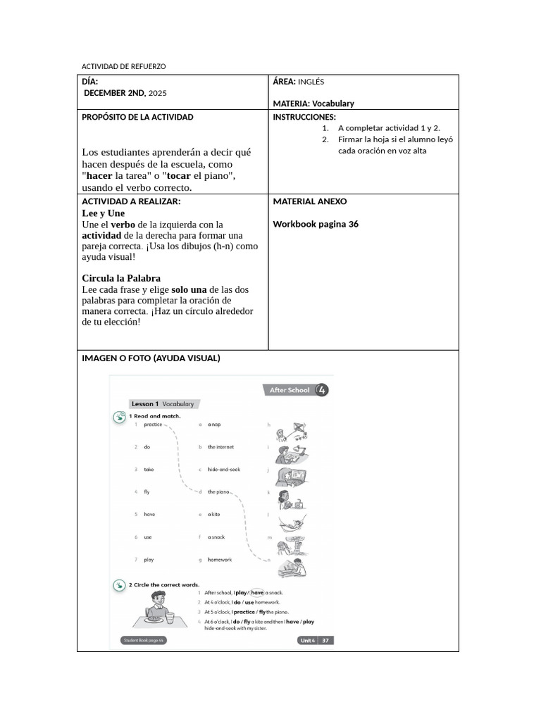 Actividad de Vocabulario en Inglés | PDF