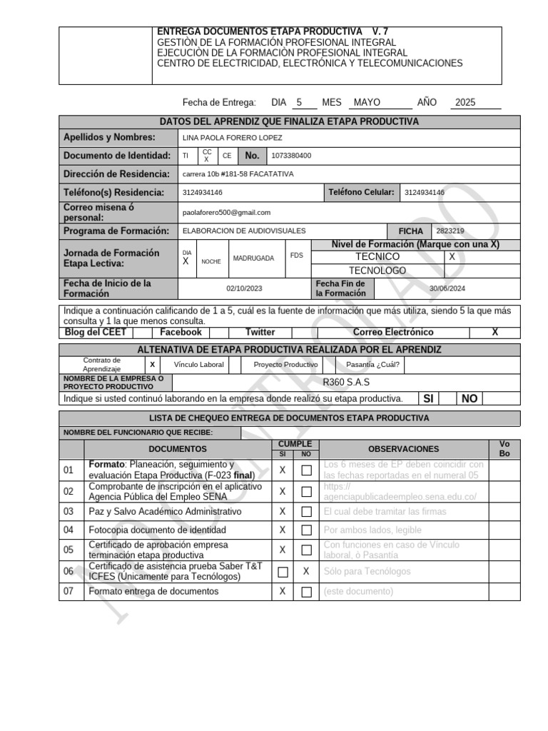 Formato Entrega de Documentos | PDF