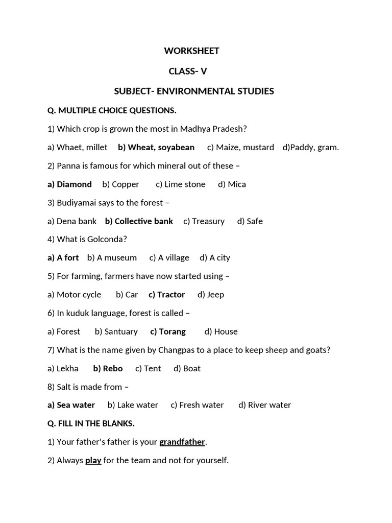 Worksheet - EVS | PDF