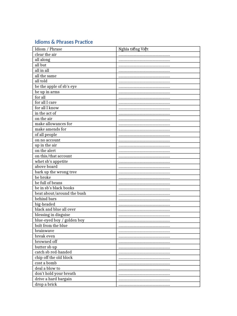 Idioms and Phrases Practice | PDF