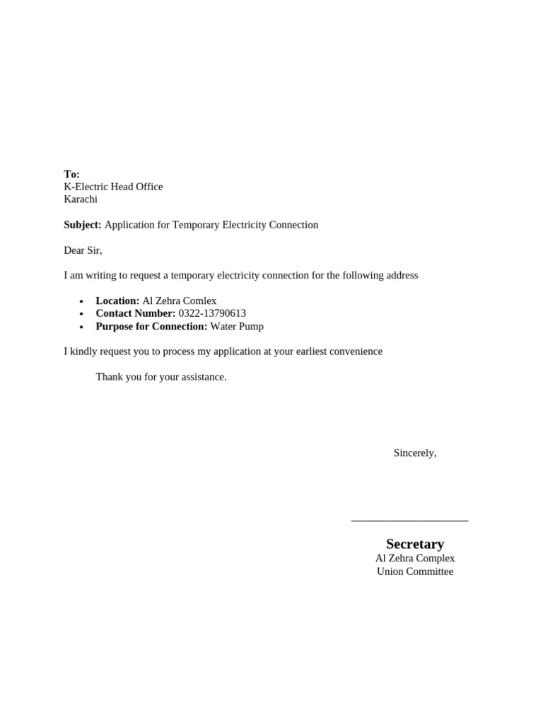 Temporary Electricity Connection Request | PDF