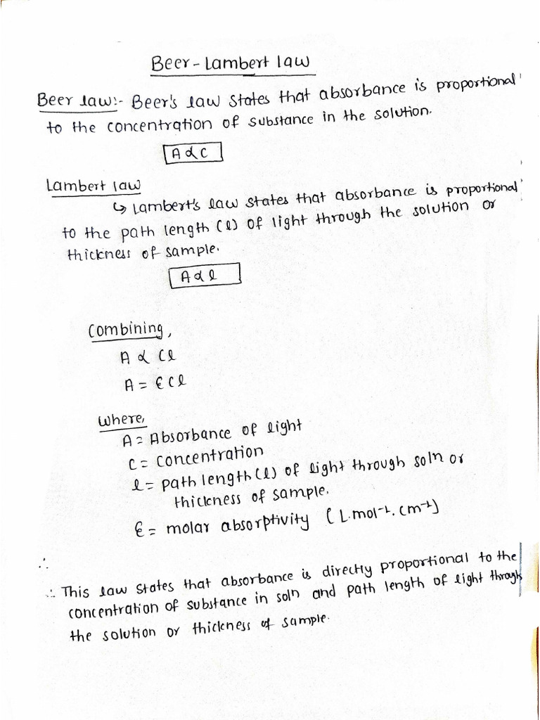 Beer and Lambert Law Derivation and Deviation Limitation Bpharmacy | PDF
