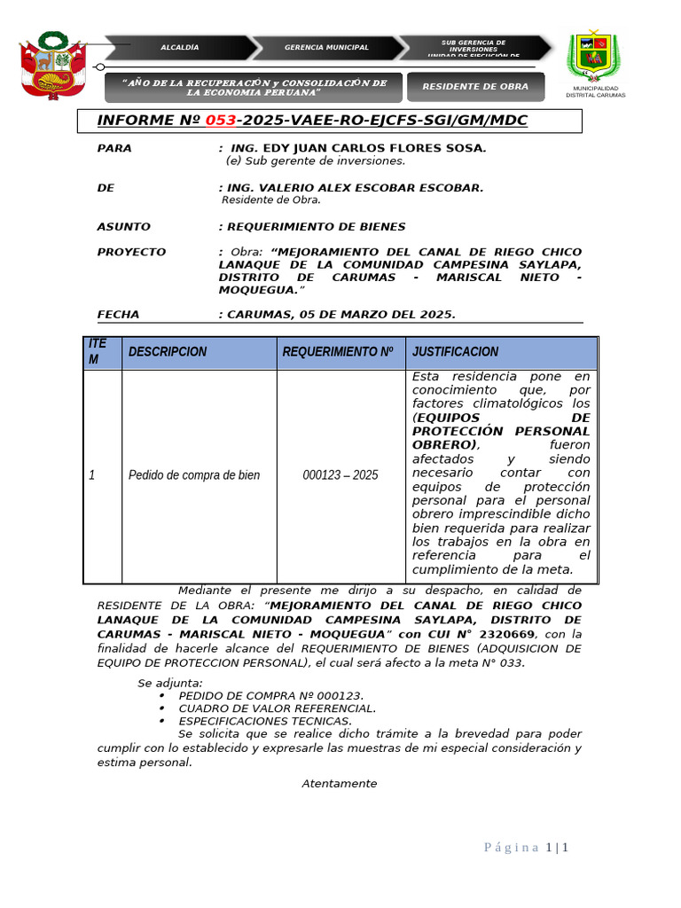 Informe Nº 053 - Req de Epp Segunda Armada | PDF