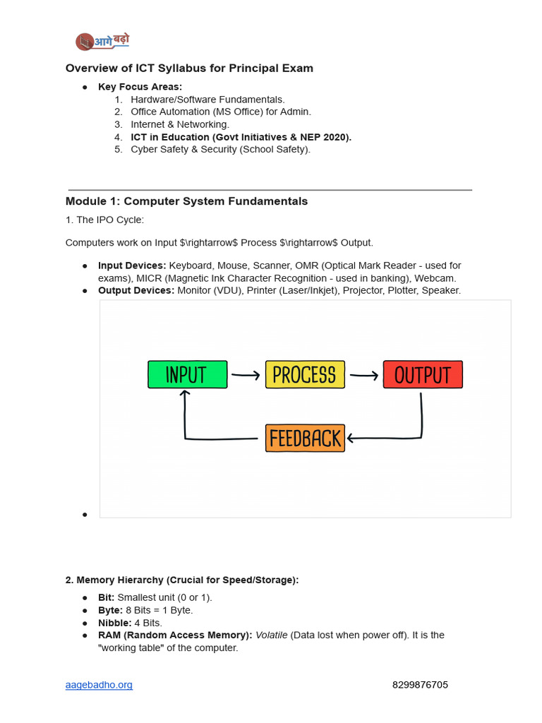 ICT Syllabus Overview for Principal Exam | PDF | Computer Data Storage ...