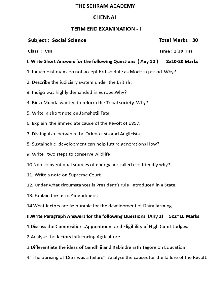 Social Science Term End Examination-i 2021-2022.Docx | PDF