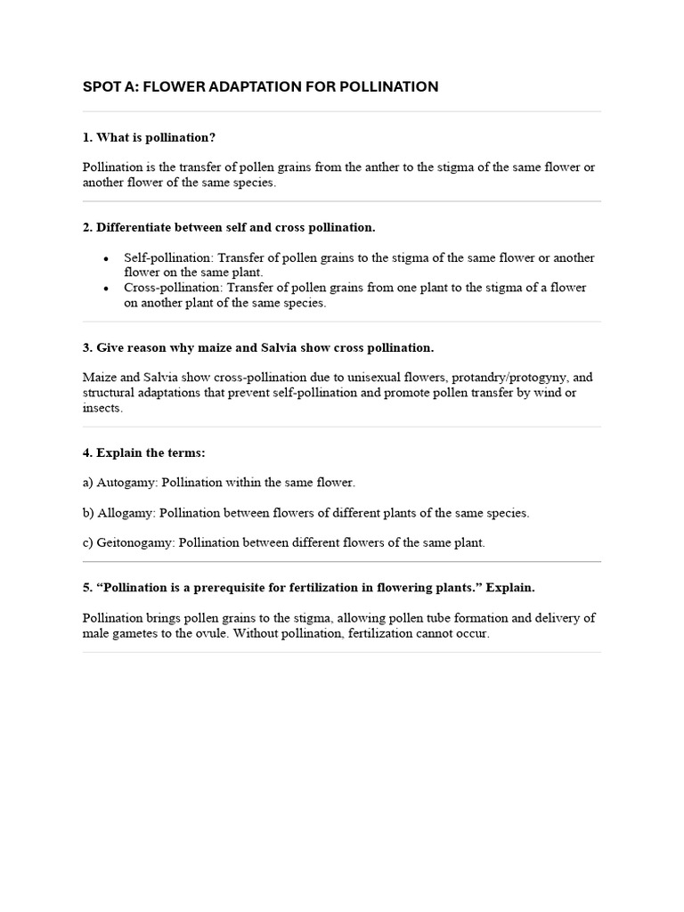 Flower Pollination and Plant Adaptations | PDF | Meiosis | Mitosis