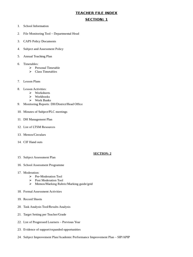 Teacher File Index | PDF
