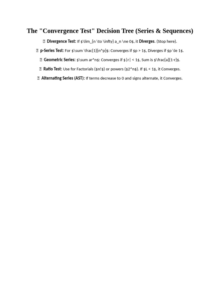 Summary of Convergence Test | PDF