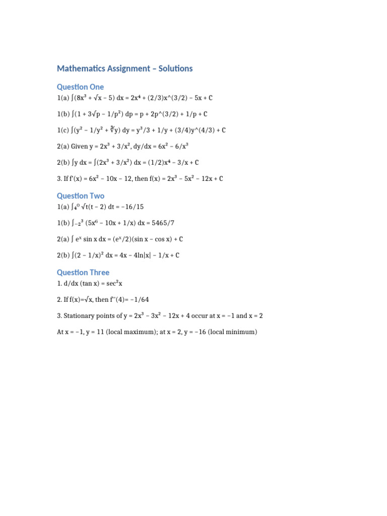 Math Assignment Solutions | PDF