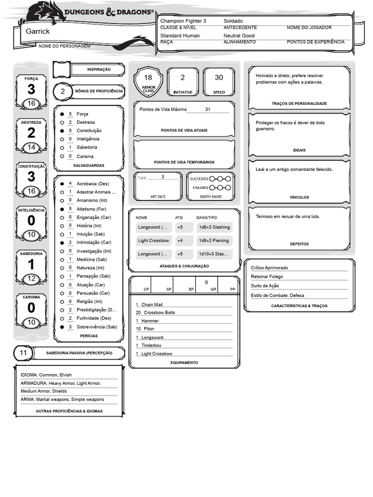 Garrick _ Roll20 Characters | PDF