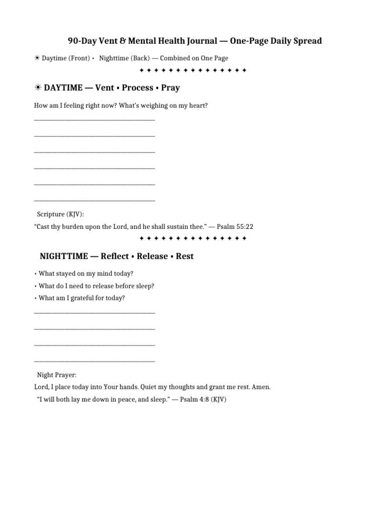 One Page Day Night Journal Template KJV | PDF
