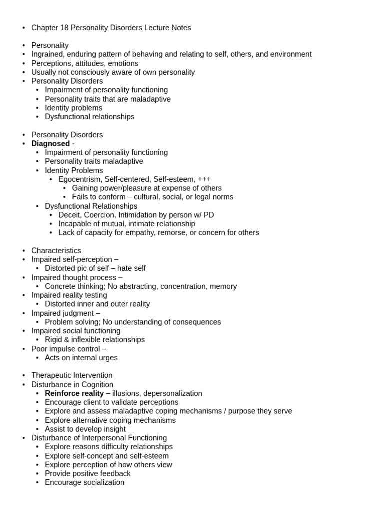 Chap 18 Lecture Notes Personality Disorders | PDF | Personality ...