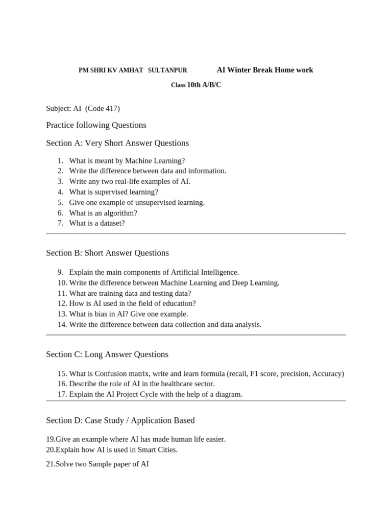 10th AI Winter Break Home Work. Doc | PDF