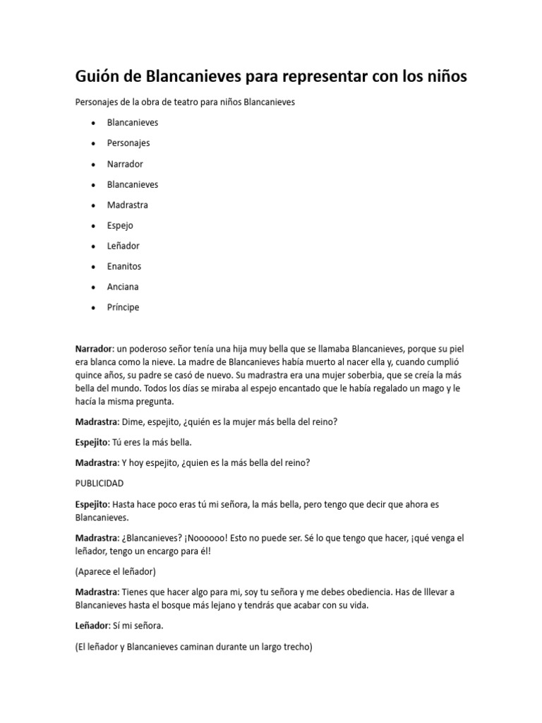 Guión de Blancanieves | PDF | Blanco como la nieve