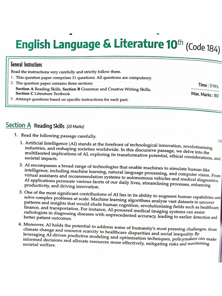 English Sample Paper 1 | PDF