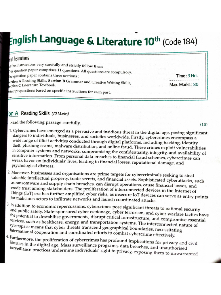 English Sample Paper 3 | PDF