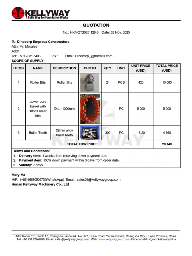 Quotation for Roller Bits and Equipment | PDF
