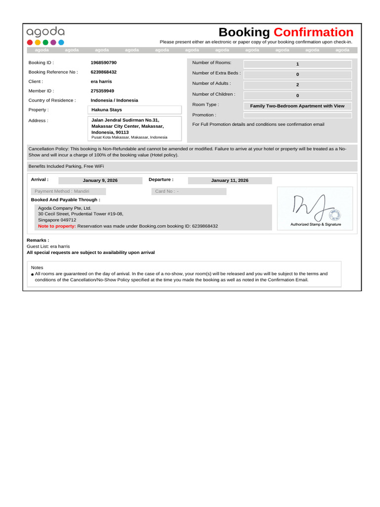 Confirmation for Booking ID # 1968590790 | PDF