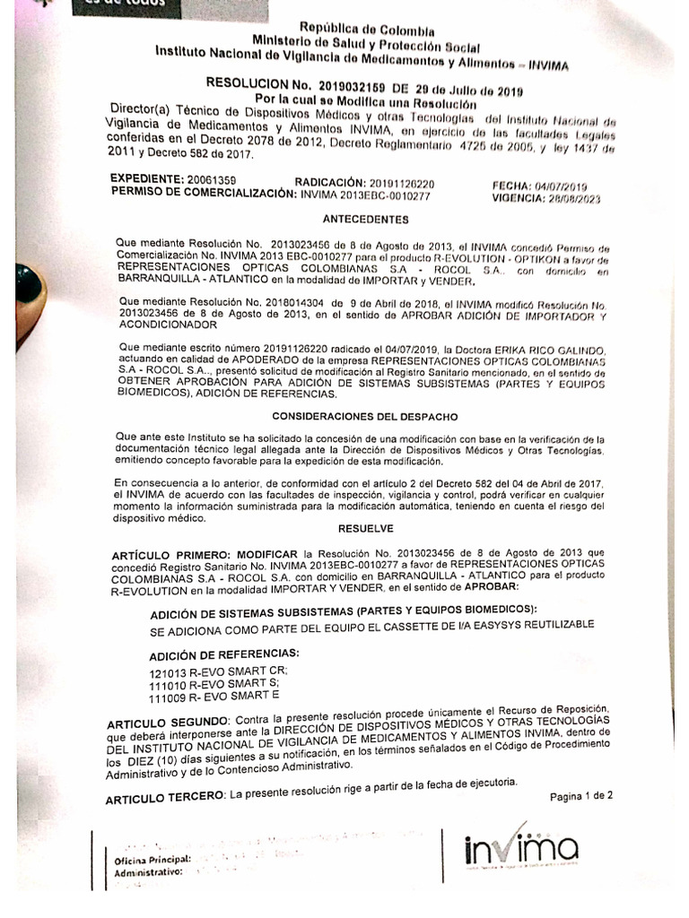 Registro Sanitario - Adicion de Referencias R-EVO SMART | PDF