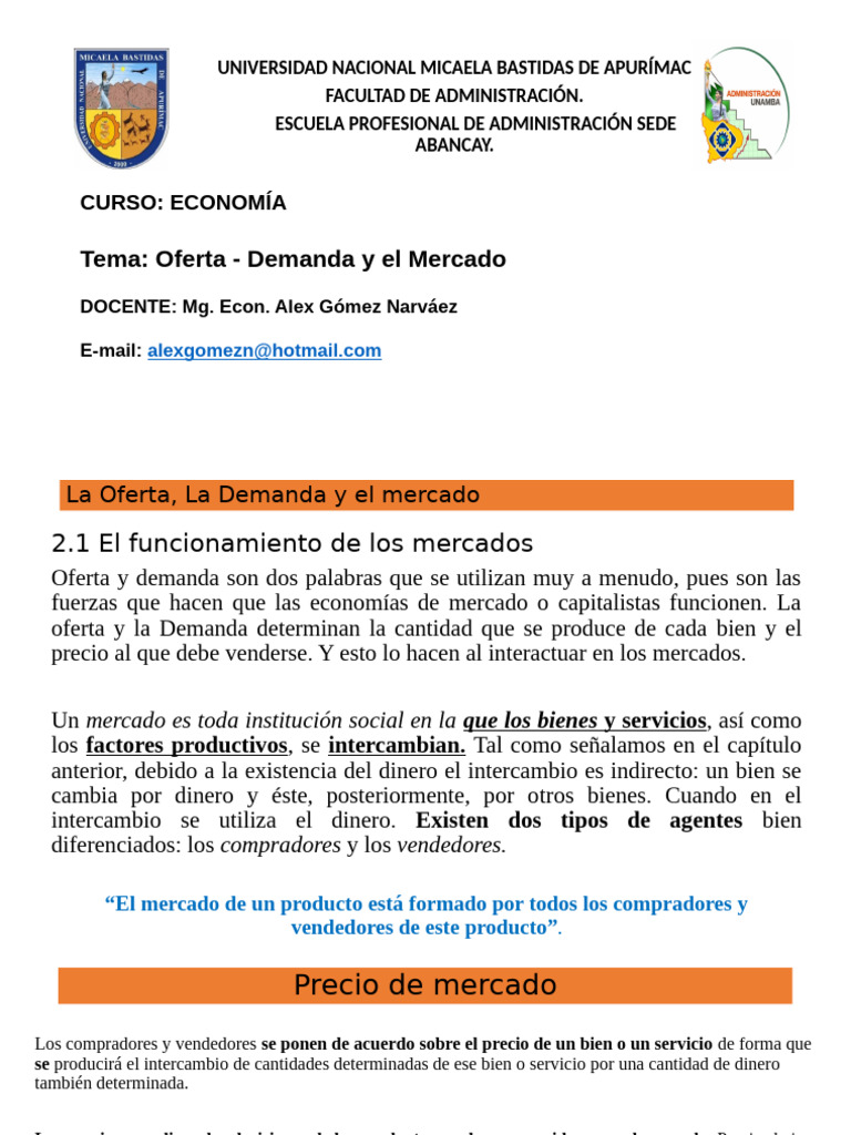 3.- La Oferta, La Demanda y el mercado | PDF | Mercado (economía ...