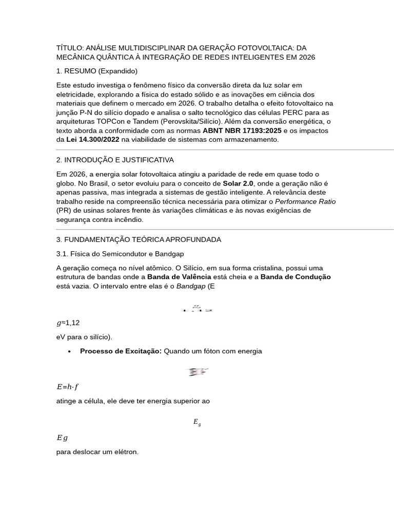 tcc ryan | PDF | Célula solar | Gap de energia
