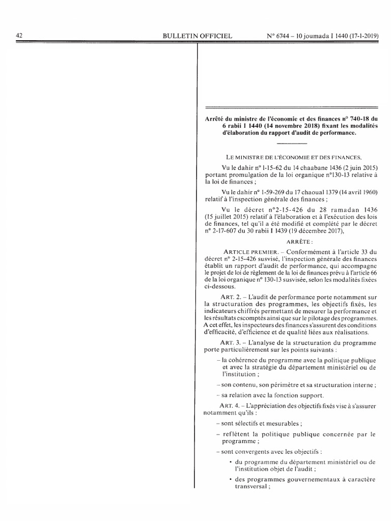 Arrete Audit de Performance Version Francaise Bo | PDF