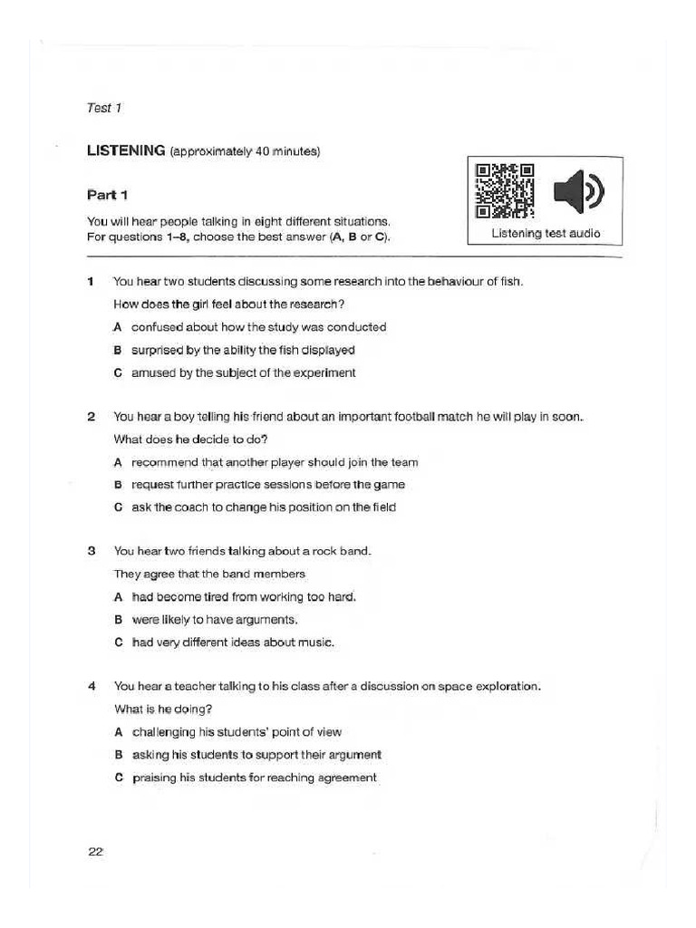 b2 First For Schools 4 - Test 1 Listening | PDF