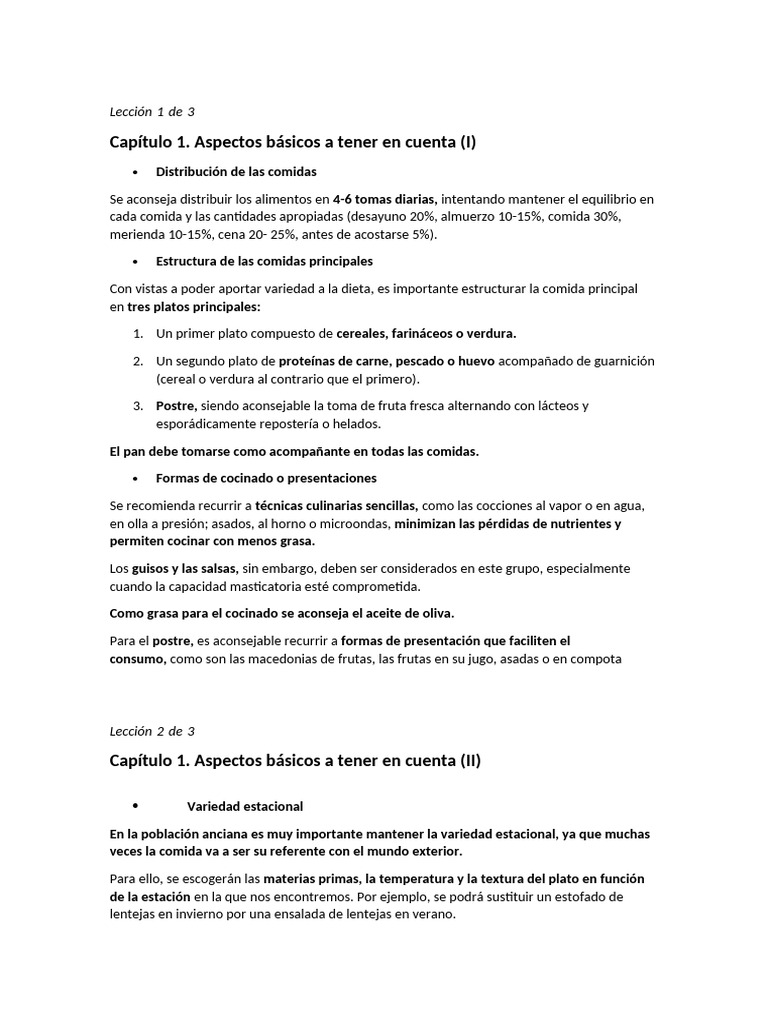 CAPITULO 7 PLANIFICACION DEL MENU EN EL ANCIANO | PDF | Alimentos | Dieta