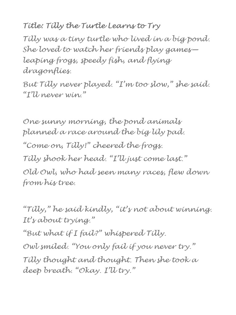 Tilly the Turtle Learns to Try | PDF