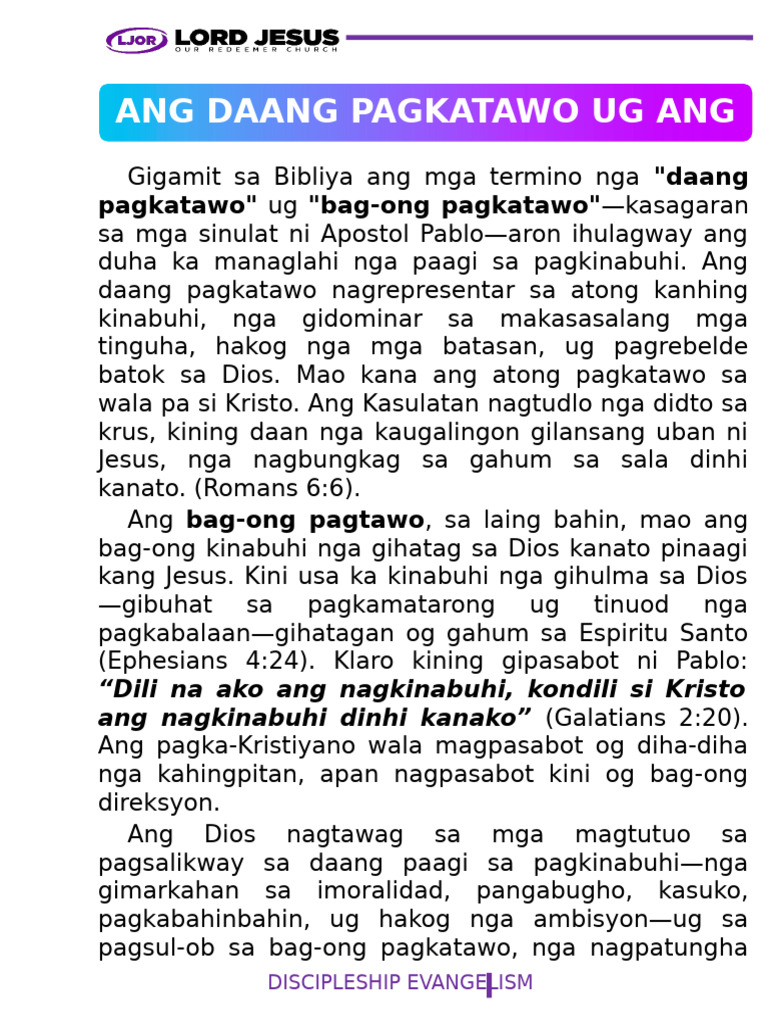 Lesson 22 Ang Daang Pagkatawo Ug Ang Bag-Ong Pagkatawo | PDF