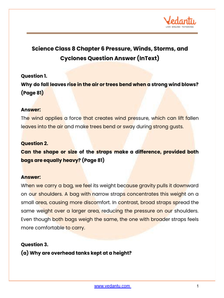 NCERT Solutions For Class 8 Science Chapter 6 - Pressure, Winds ...