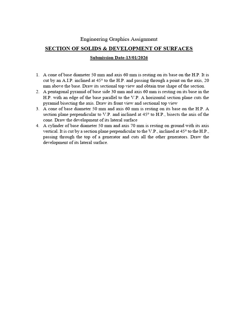 EG Assignment Section of Solid & Development of Surfaces | PDF