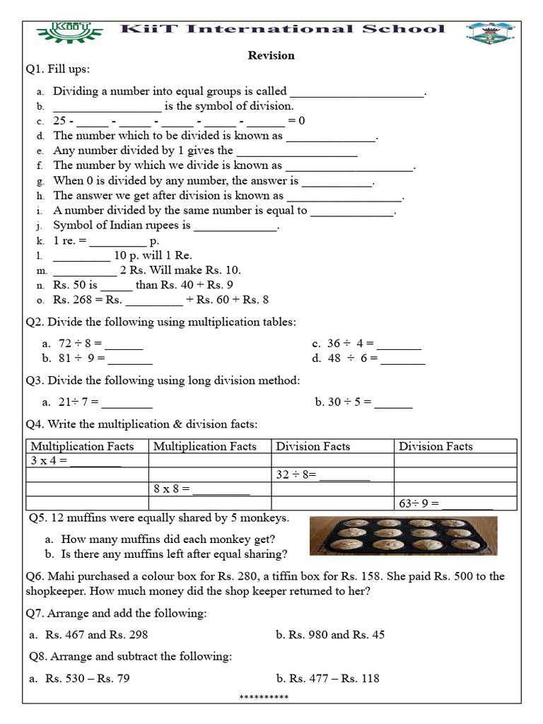 Division and Money Math Exercises | PDF