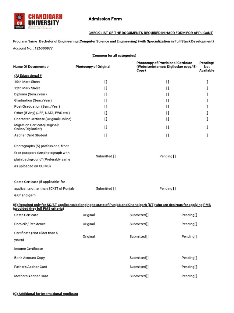 Admission Checklist for B.E. in CSE | PDF | Cybercrime | Justice