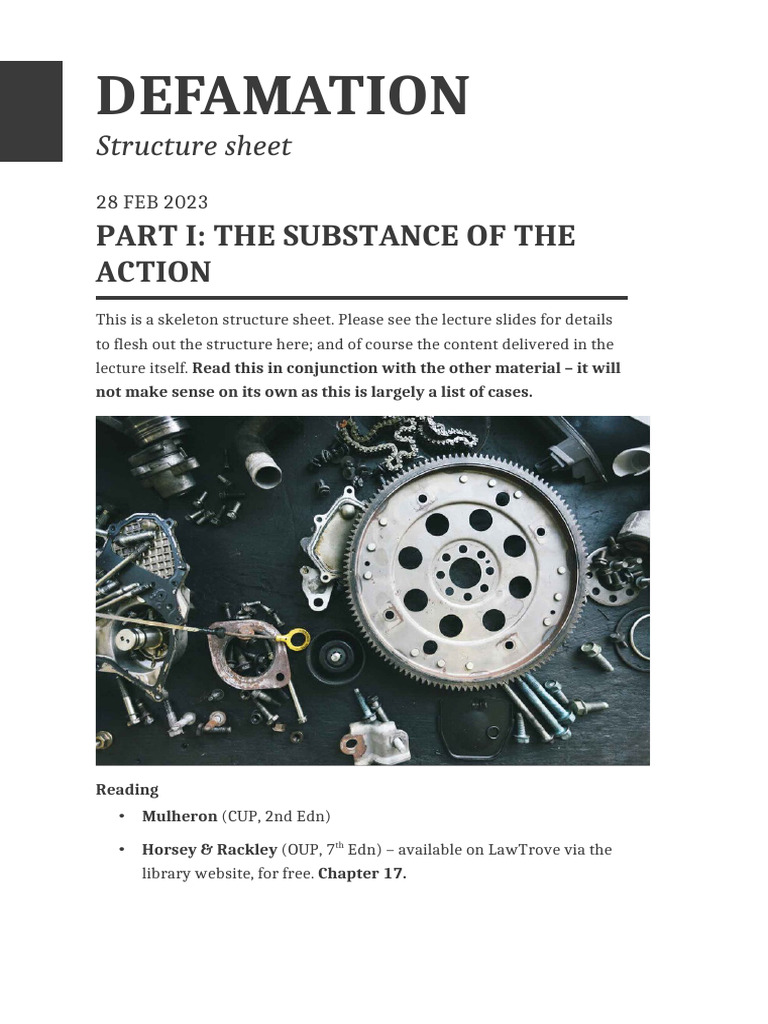 Defamation Law Overview and Structure | PDF | Defamation | Common Law